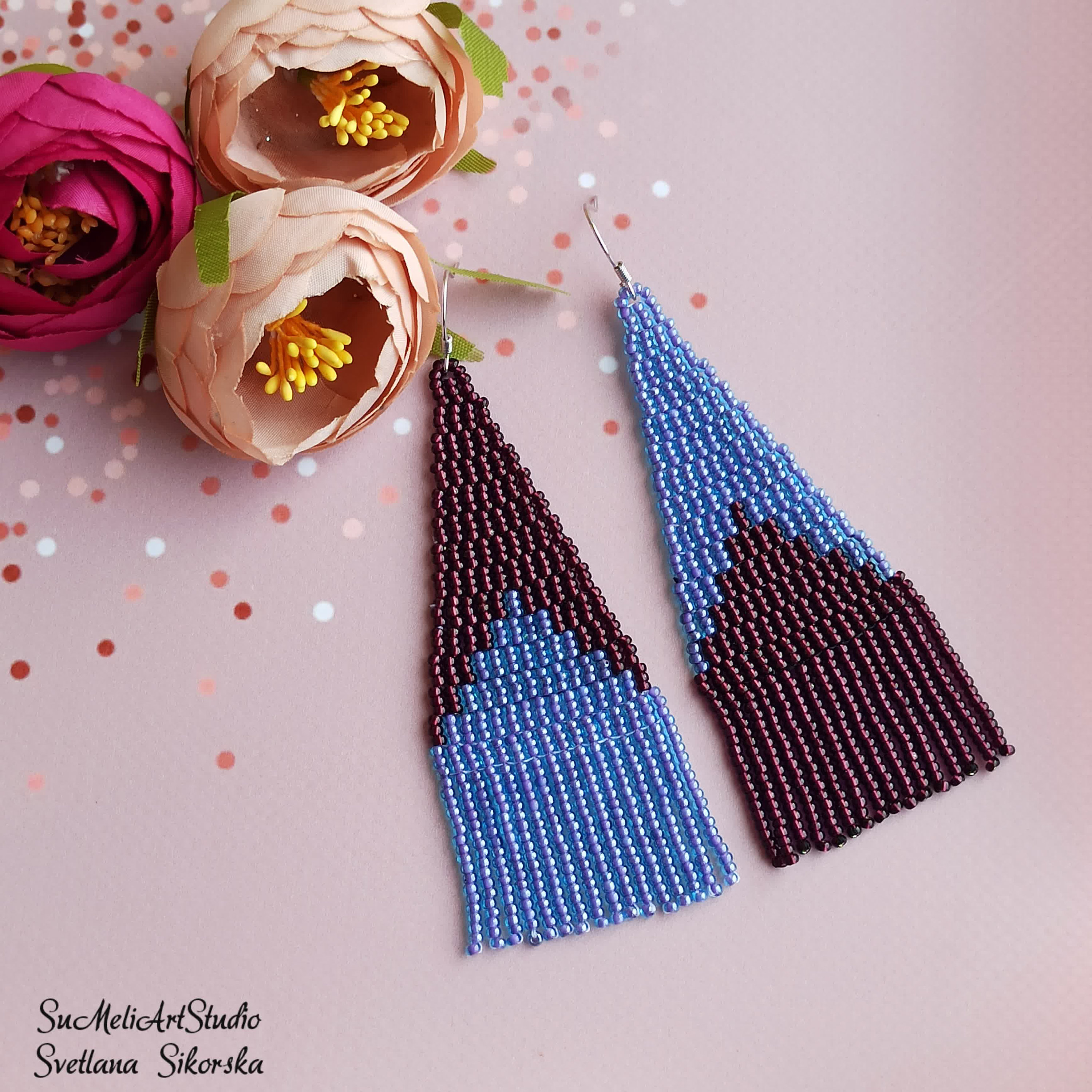 Luxury beaded earrings Long bright evening earring Shining | Etsy