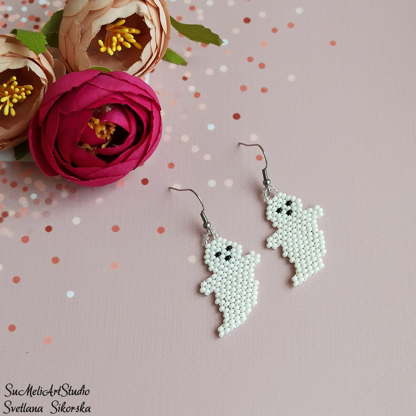Boo Earrings for Halloween, Small Ghost Beaded Earrings, Cute Scary ...