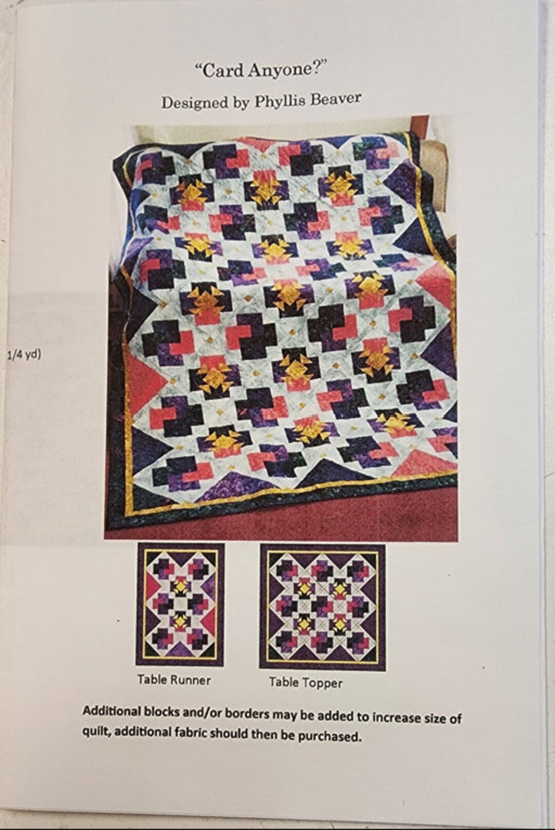 Card Anyone? Quilt Pattern by Phyllis Beaver - Etsy
