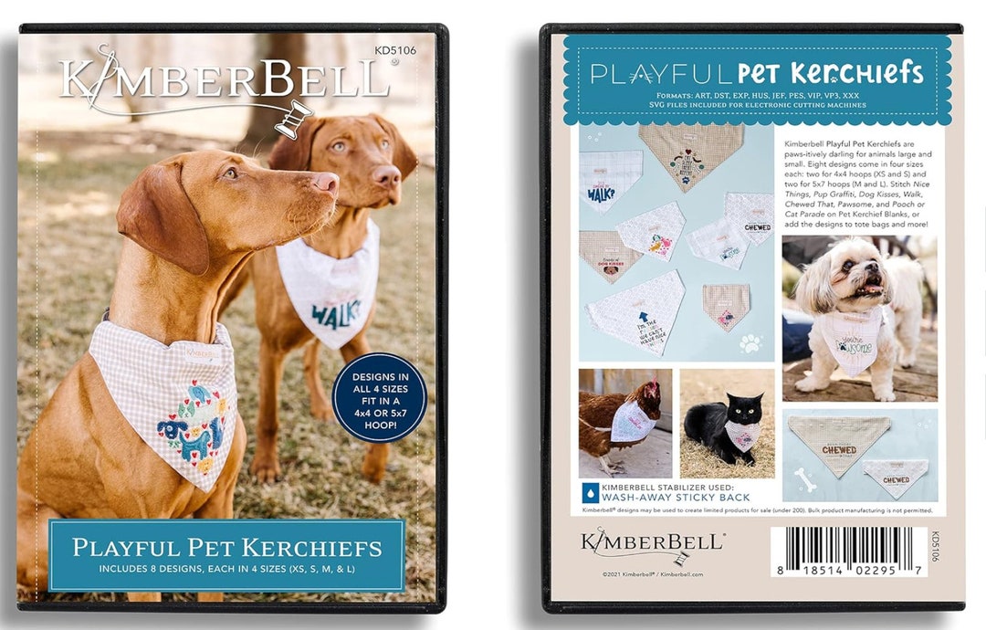 Kimberbell Playful Pet Kerchiefs Emb. CD W/ 2-kerchief Blanks - Etsy