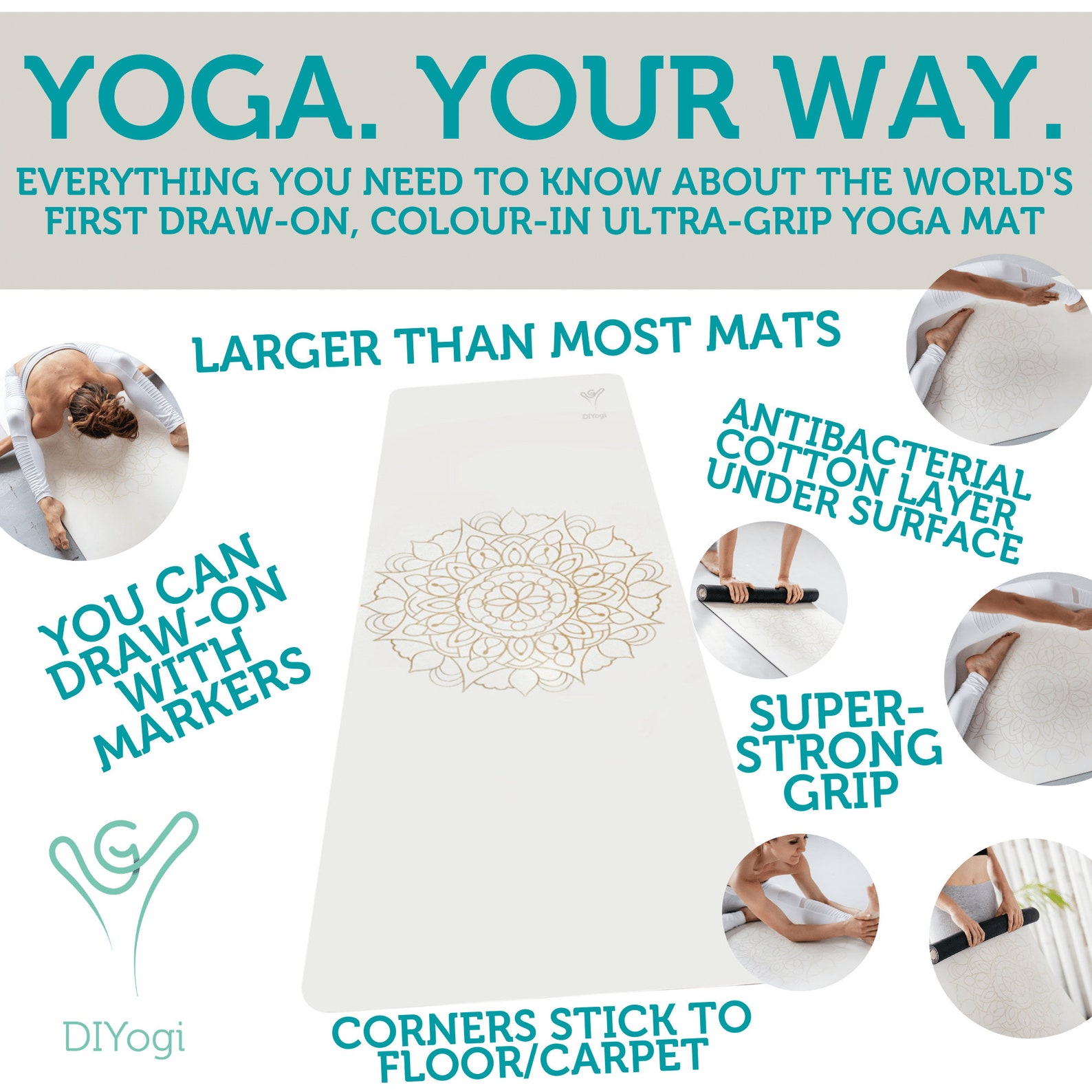 Boho Diyogi White Mandala Yoga Mat Printed Yoga Mat Design Bohemian ...