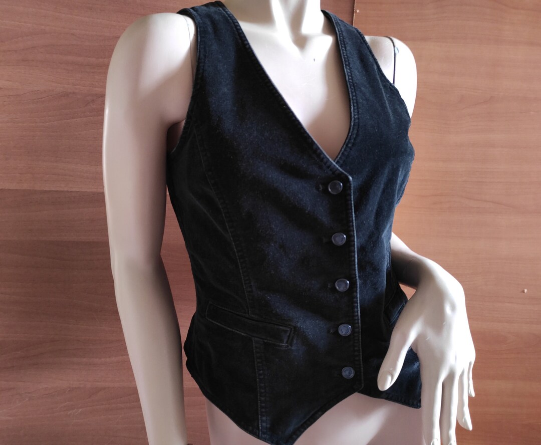 Women's Black Velvet Vest/fashion Fitted Preppy Style Vest/casual ...
