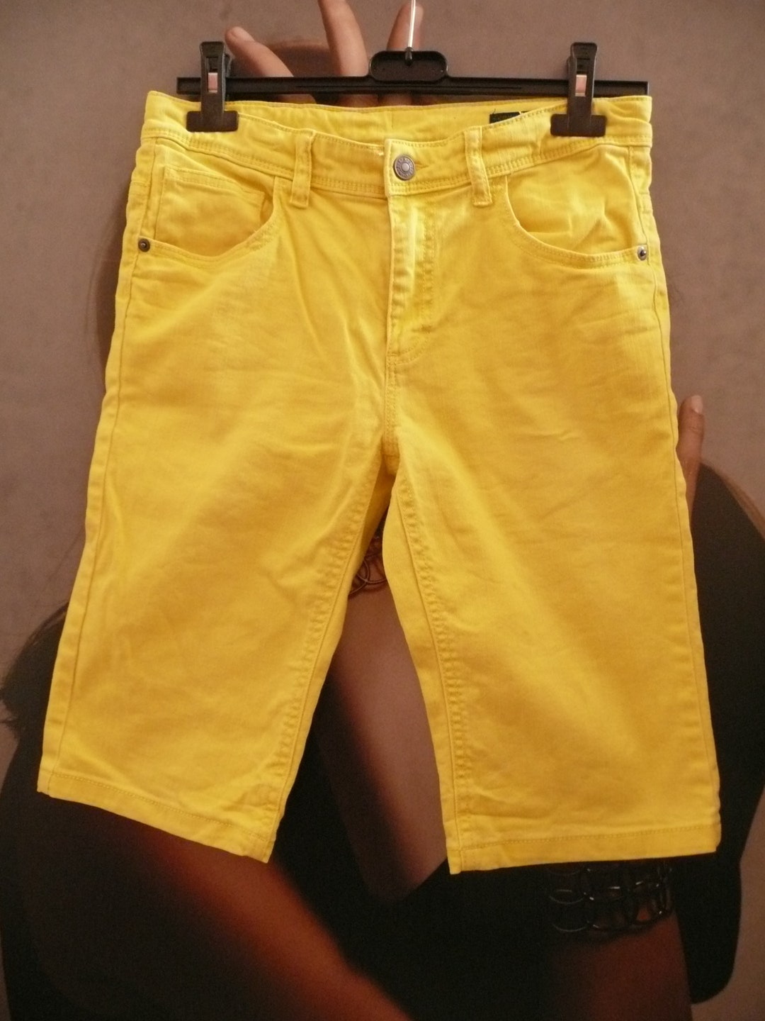 Unisex Yellow Jean Capri/lemon Color Denim Short Pants/skinny Stretch ...