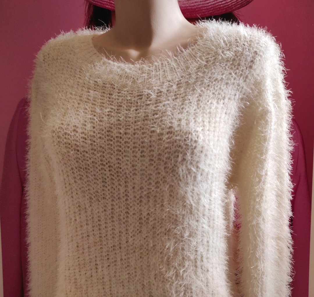 Women's White Furry Pullover/fashion Fluffy Jumper/party - Etsy UK