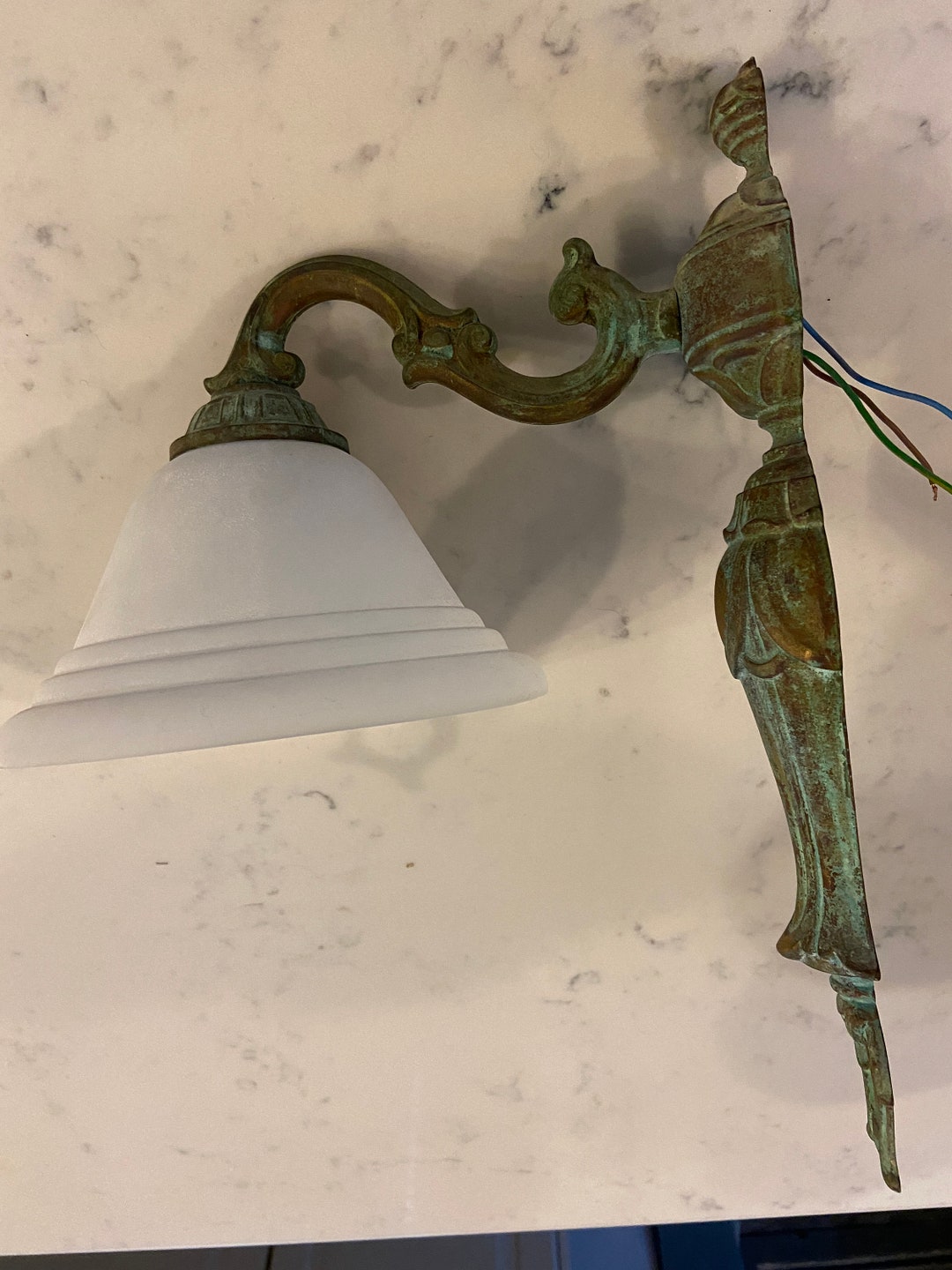 Vintage Art Deco Style Verdigris Wall Light Fitting With Frosted Glass ...