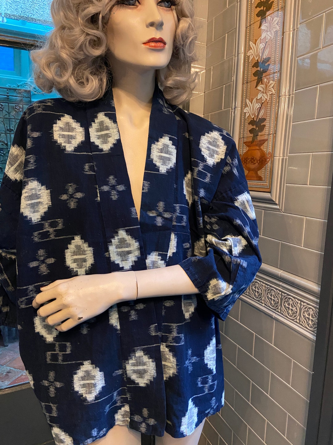 Antique Japanese Noragi Jacket Made in Kasuri Fabric ikat Technique and ...