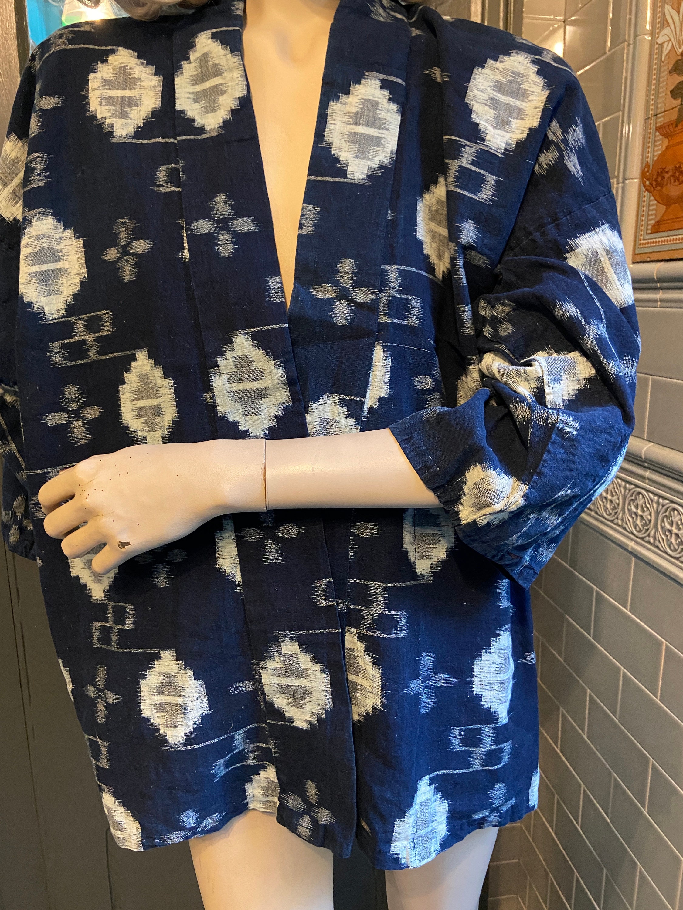 Antique Japanese Noragi Jacket Made in Kasuri Fabric ikat Technique and ...