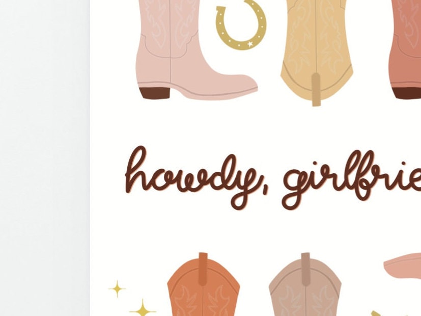 Howdy Greeting Card, Cowgirl Card, Cowboy Boots Notecard, Friend ...