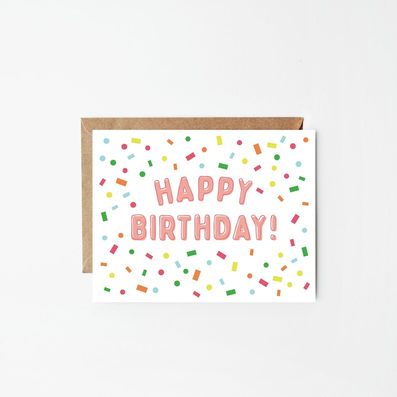 Confetti Birthday Card Happy Birthday Notecard Birthday | Etsy