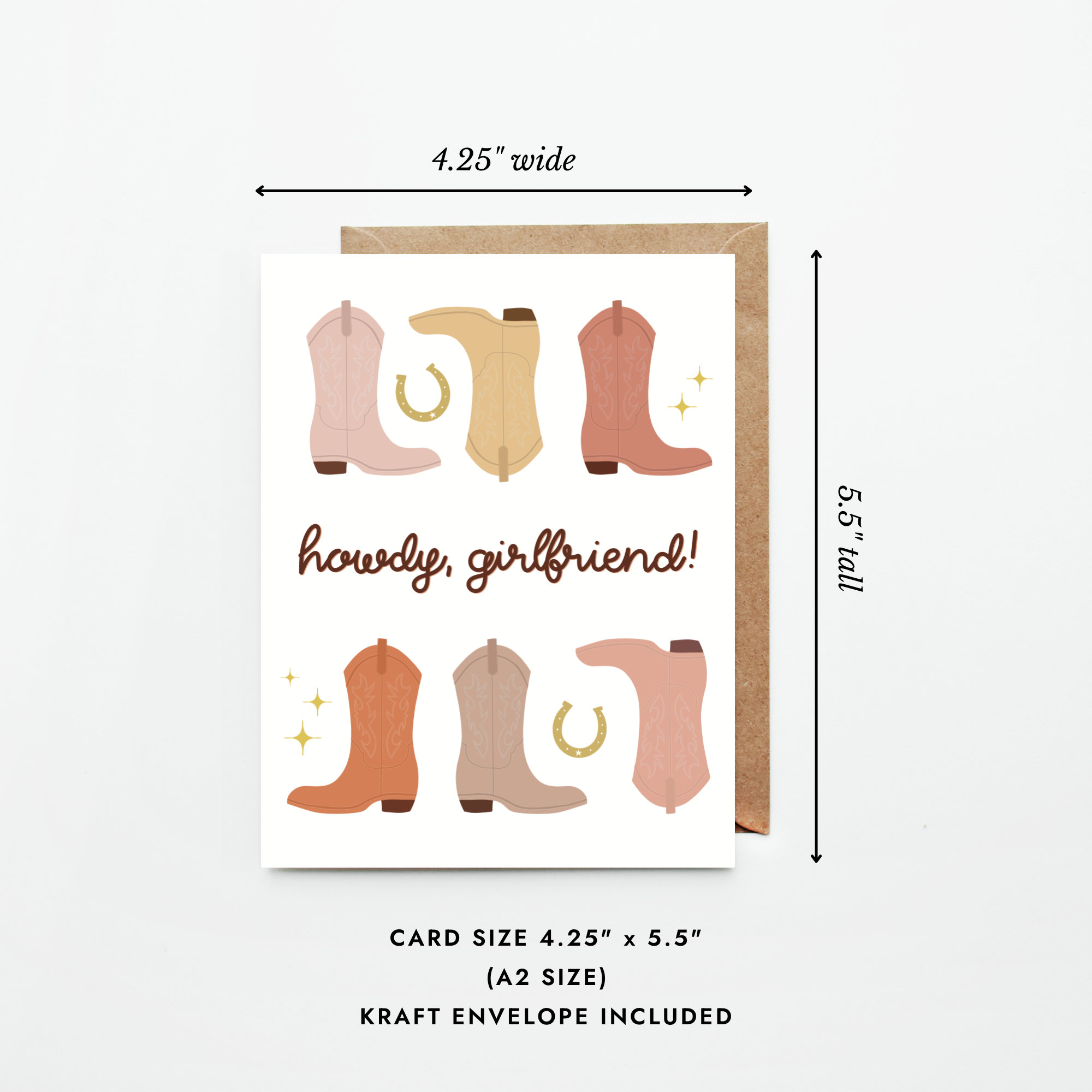 Howdy Greeting Card, Cowgirl Card, Cowboy Boots Notecard, Friend ...