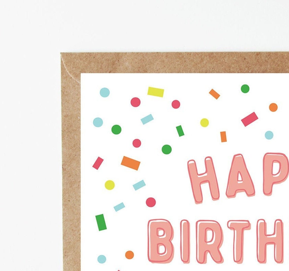 Confetti Birthday Card Happy Birthday Notecard Birthday | Etsy