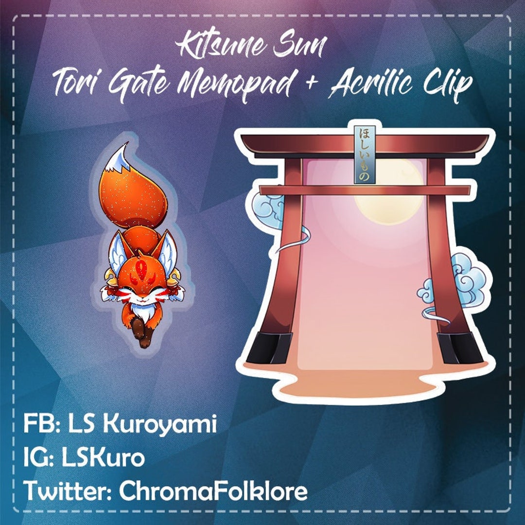 Kitsune Sun ~tori Gate Memopad and Acrylic Pin Combo~ - Etsy