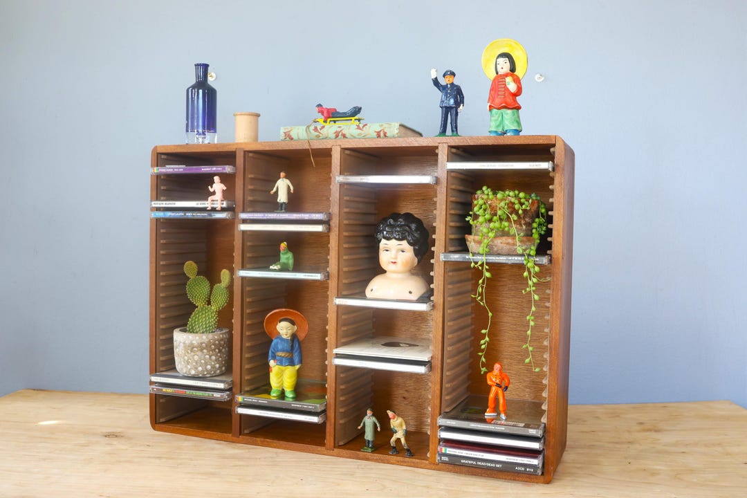 Vintage Wooden CD Holder Display Rack Wall Display Shelf Holds 100 Cds ...