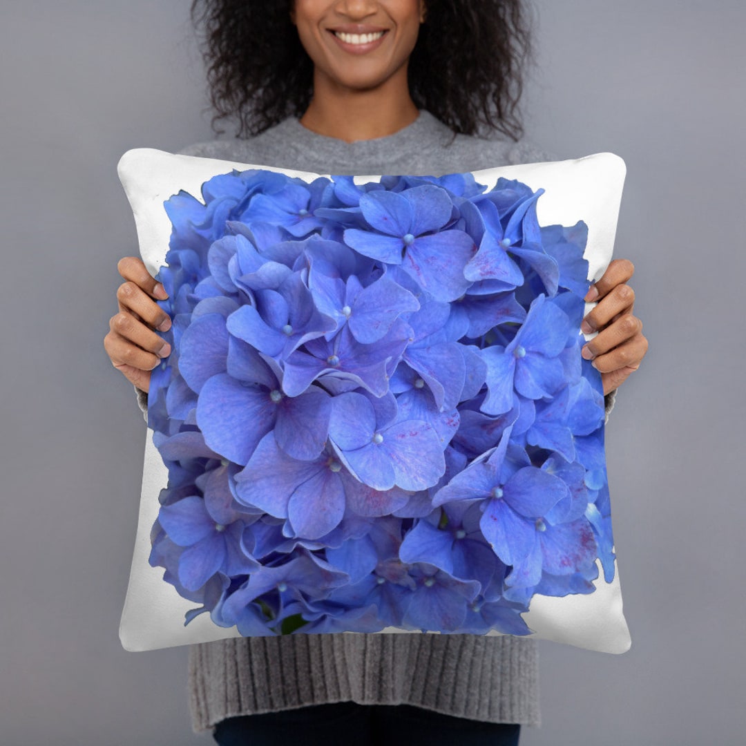 Elegant Blue Purple Periwinkle Hydrangea Throw Pillow Blue Cottage Pillows Blue Flower Pillow ...
