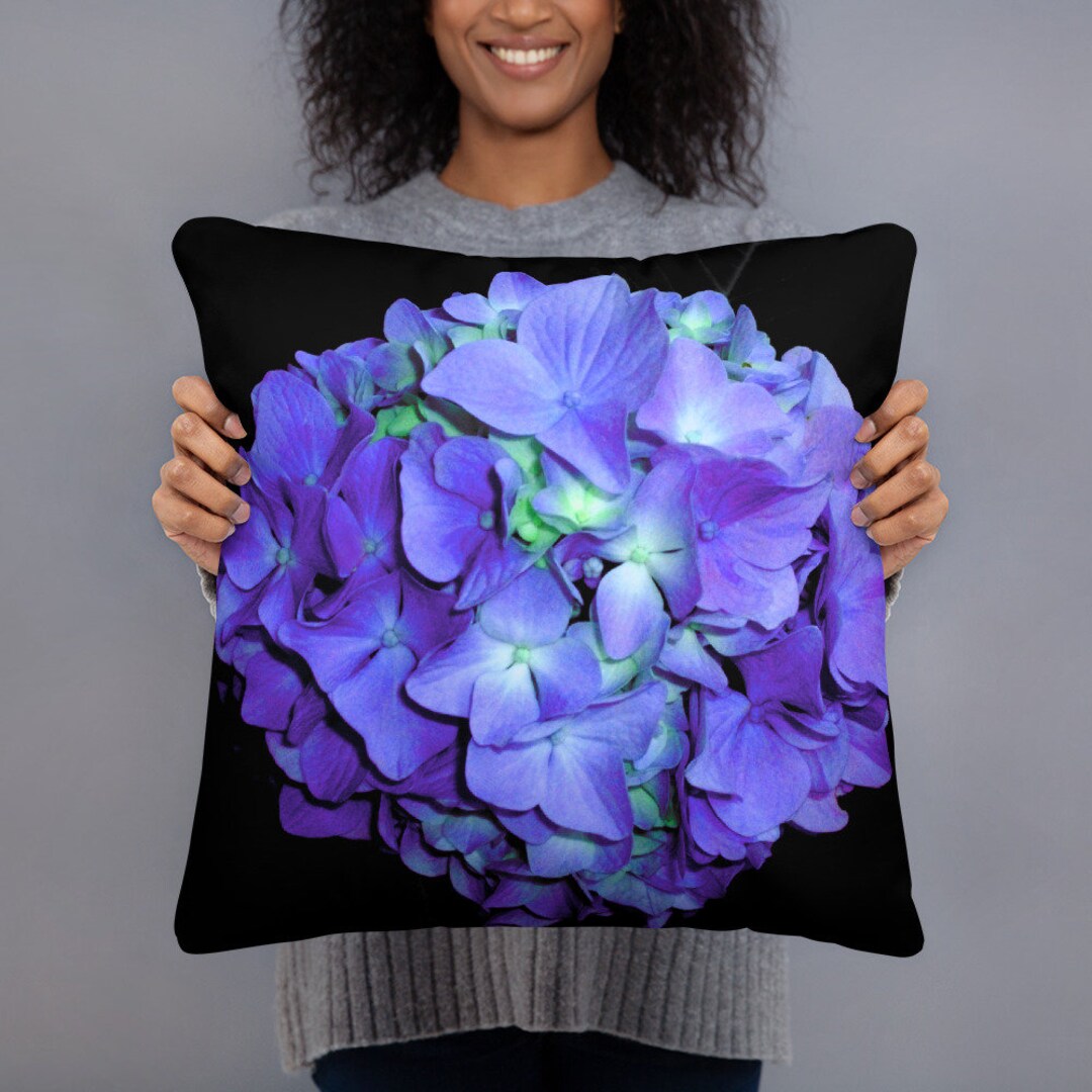 Purple Blue Hydrangeas Pillow | Purple Floral Photo Pillow | Farmhouse Chic Pillow | Purple ...