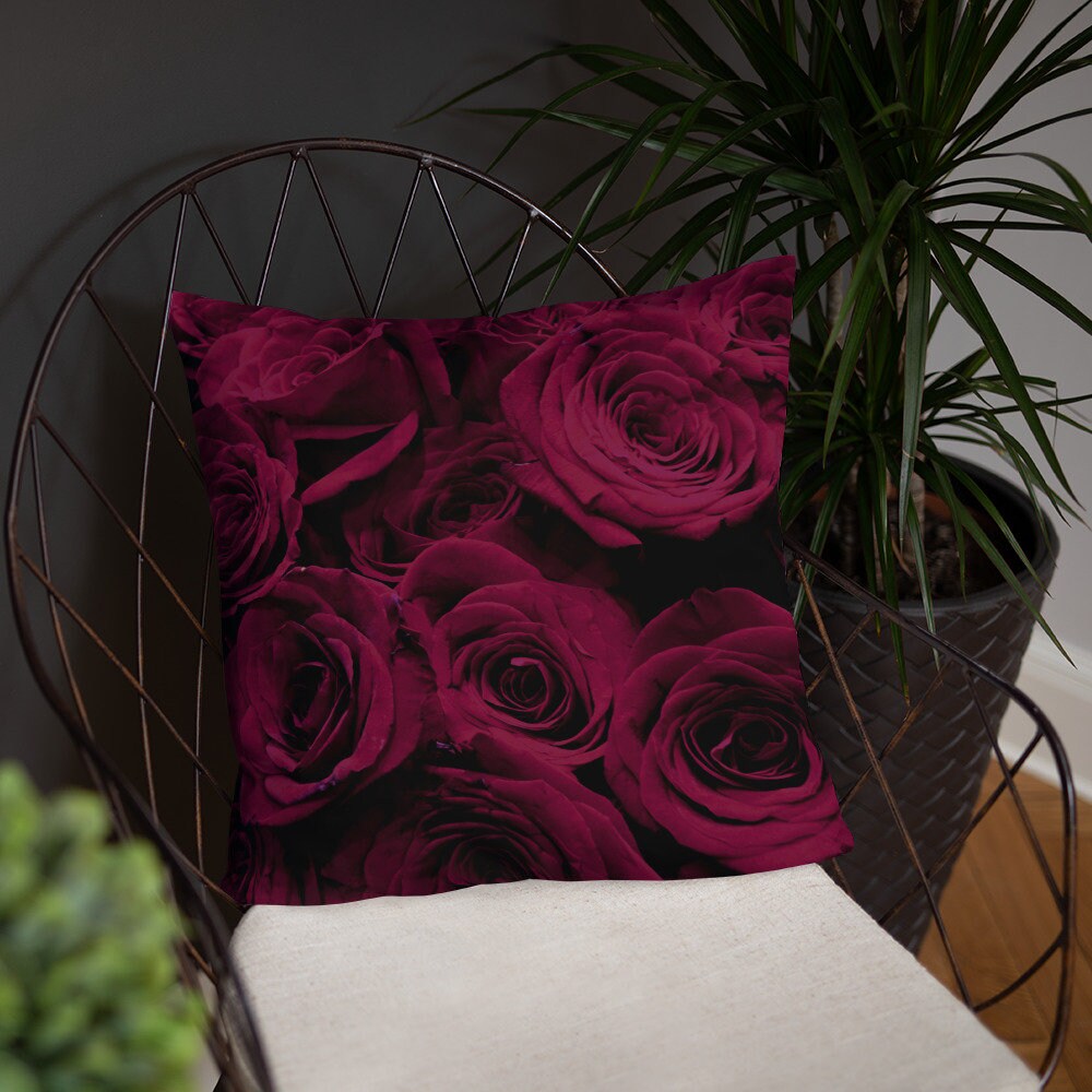 Pillow Red Roses Burgundy Rose Pillow Dark Red Rose Pillow Gift for ...