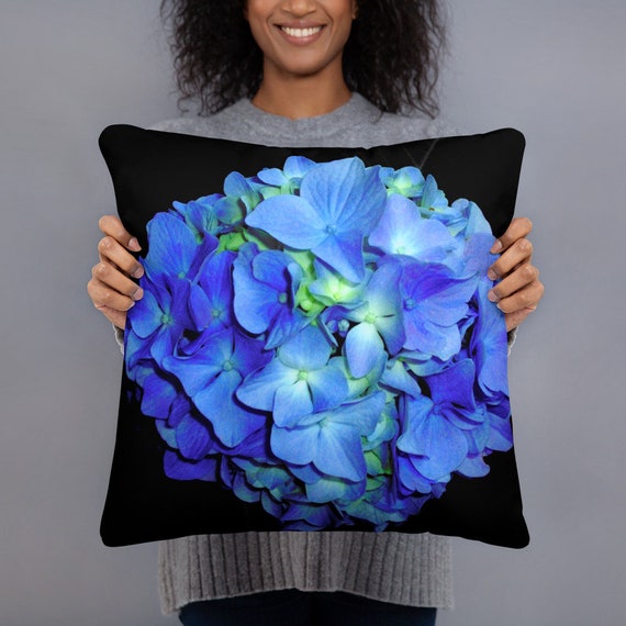 Blue Hydrangea Pillow Blue Floral Pillow Farmhouse Chic - Etsy