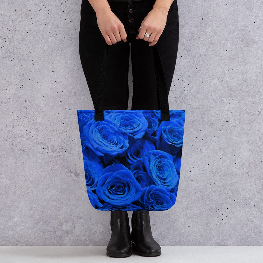 Blue Rose Floral Tote Bag, Elegant Polyester Shopper - Etsy