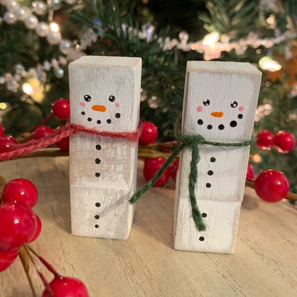 Wooden Block Snowman - Etsy