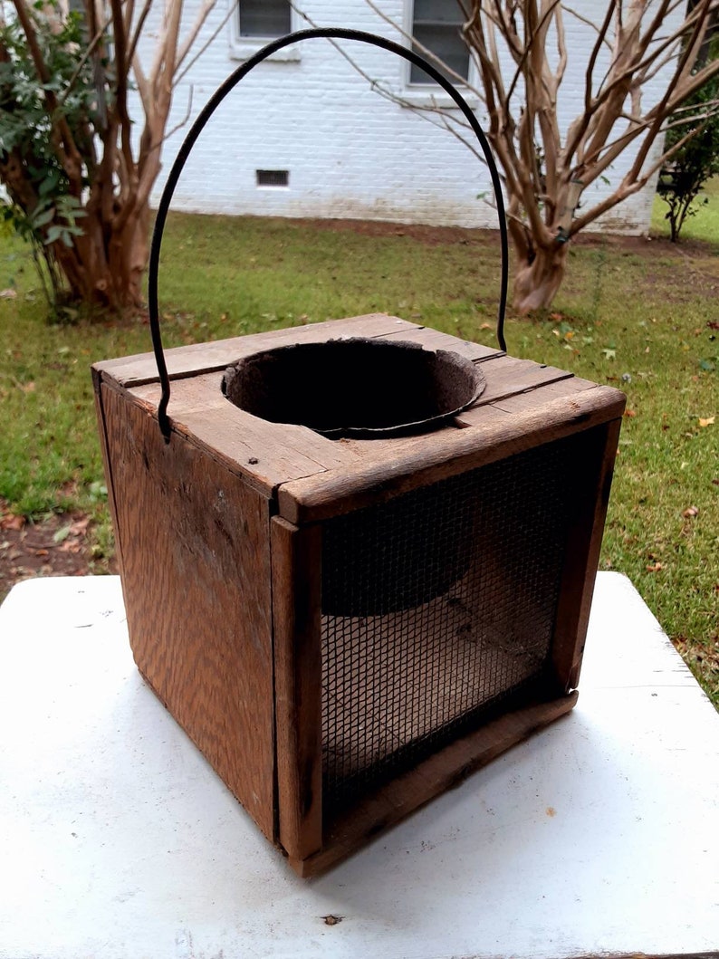 Vintage Wood and Wire Handle Cricket Box Primitive Mountain & - Etsy