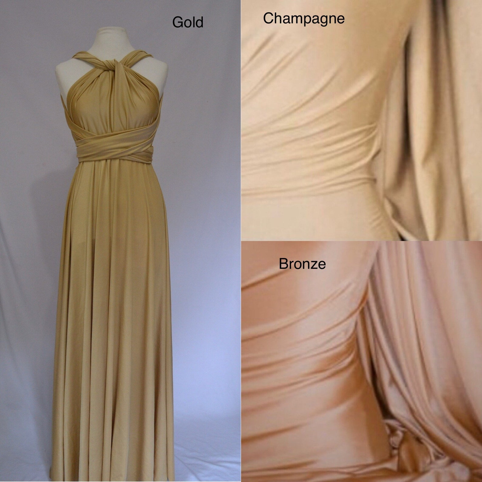 Gold Bridesmaid Dress Infinity Dress Twist Wrap Dress Prom Dress ...
