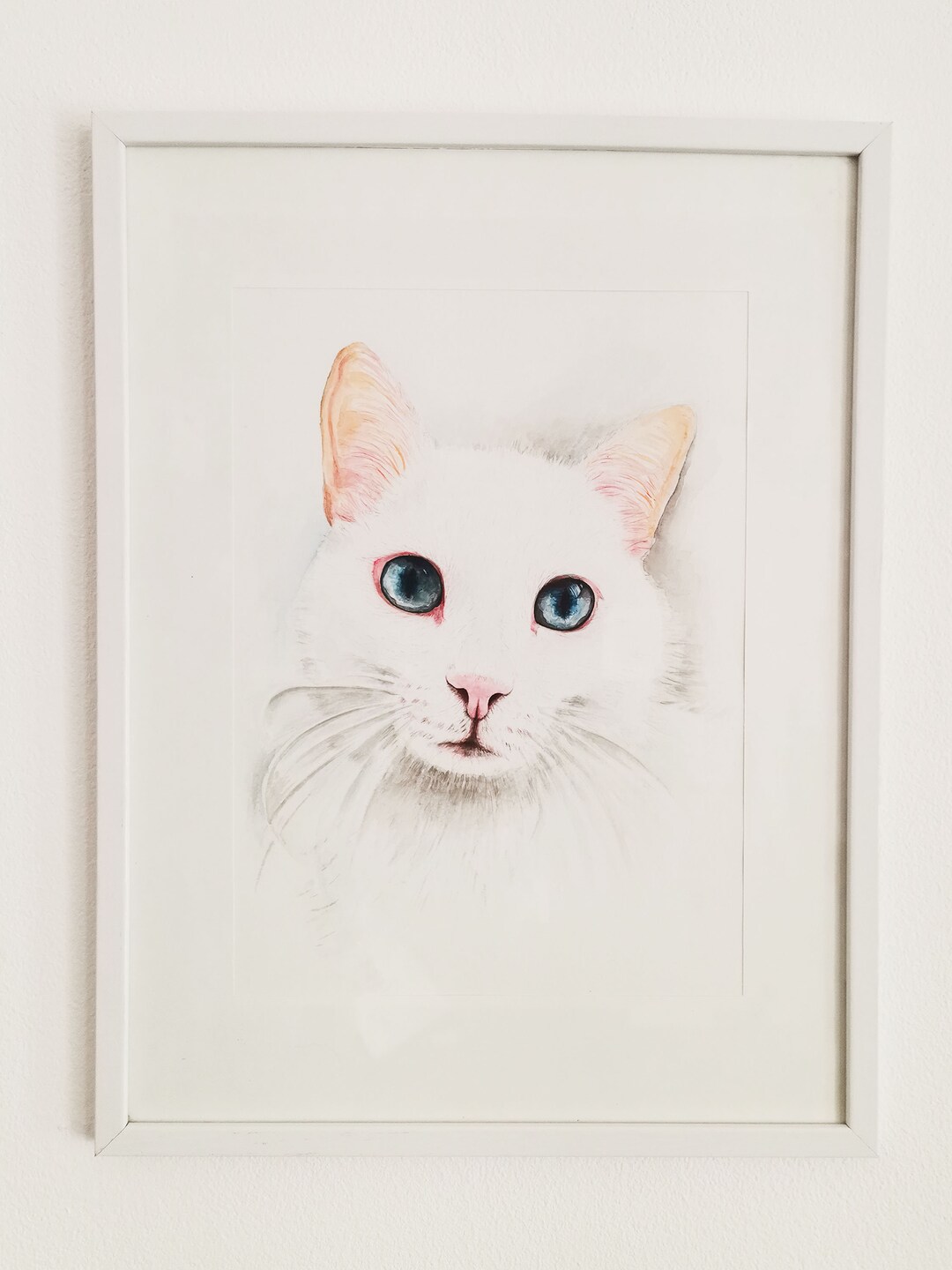 Hand Painted Cats Portrait by Watercolor, White Cat Handmade ...