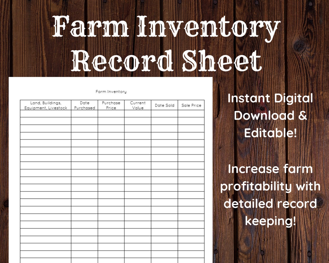 Farm Inventory - Instant Digital Download - Editable - Farm Management ...
