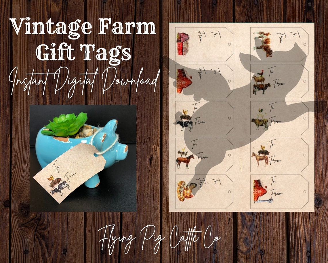 Printable Farm Gift Tags - Farm Animals and Barn - Vintage - Instant ...