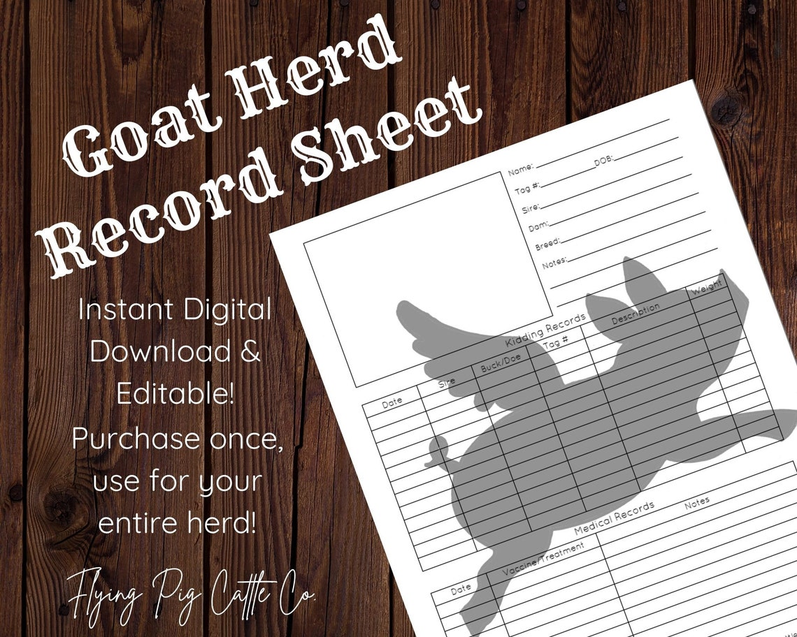 Goat Herd Record Sheet - Instant Digital Download - Editable! - Goat ...