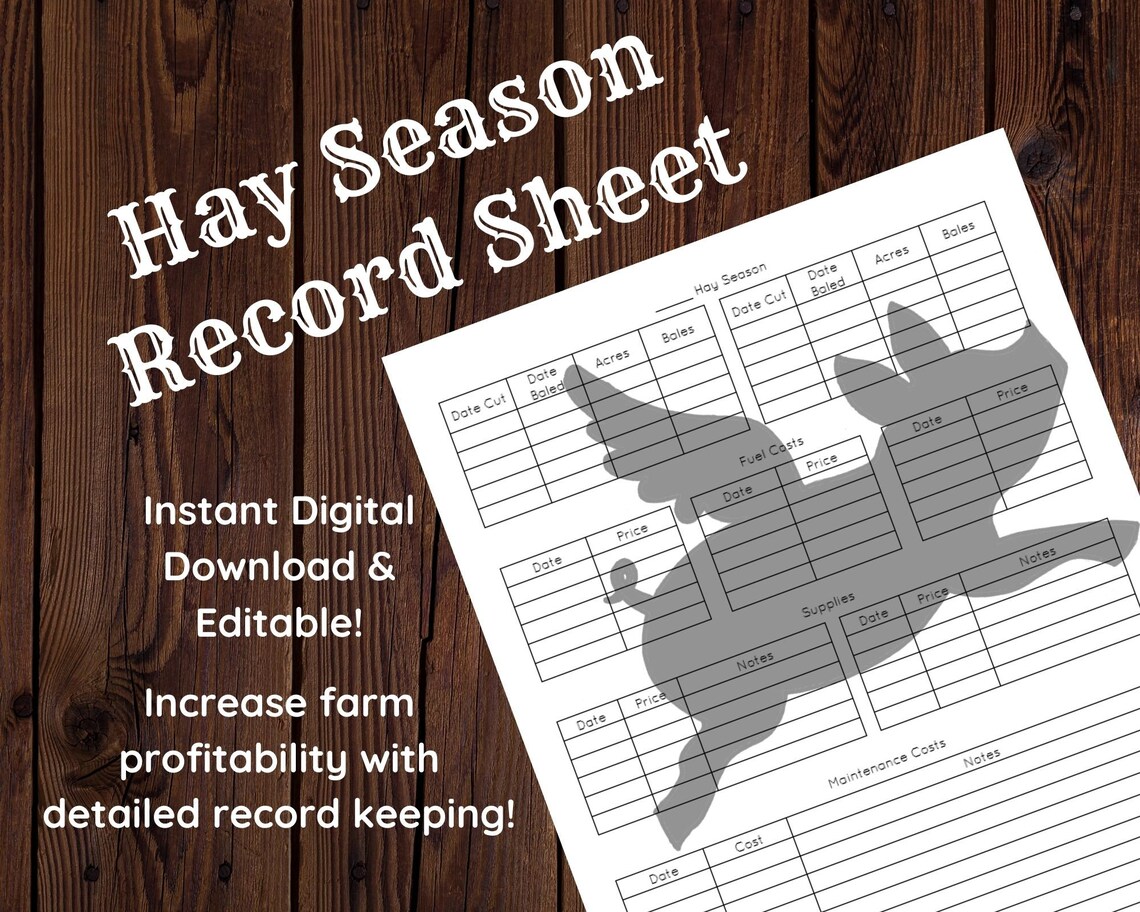 Hay Season Record Sheet - Instant Digital Download - Editable - Farm ...