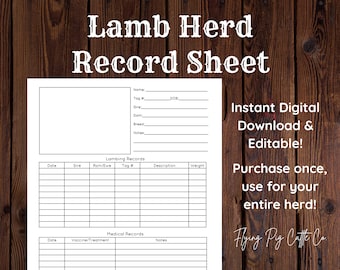 Cattle Herd Record Sheet - Editable! Instant Digital Download - Record ...