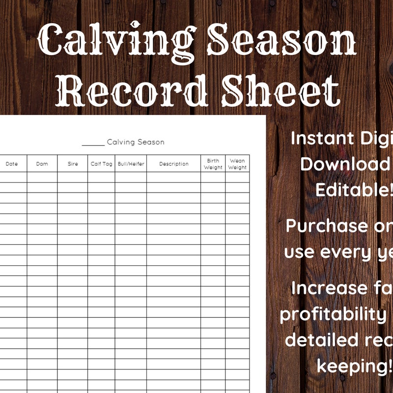 Cow Record Sheet - Etsy