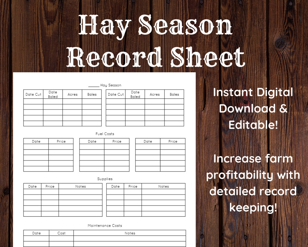 Hay Season Record Sheet - Instant Digital Download - Editable - Farm ...