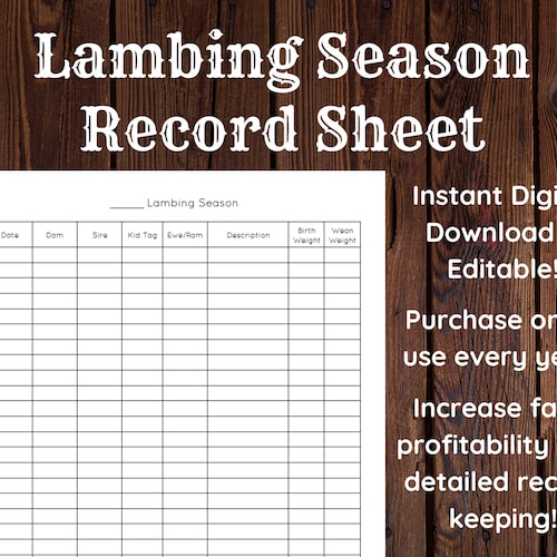 Cattle Herd Record Sheet Editable Instant Digital Download - Etsy