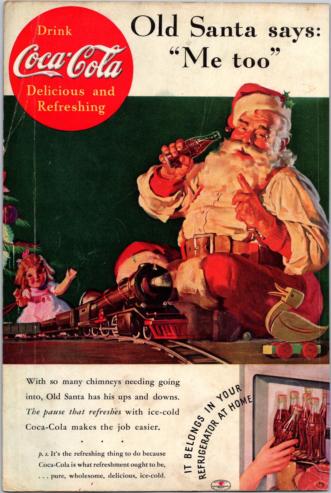 PRINT AD 1936 Coke Old Santa Says Me Too Coca Cola Christmas 6.75 X 10 ...