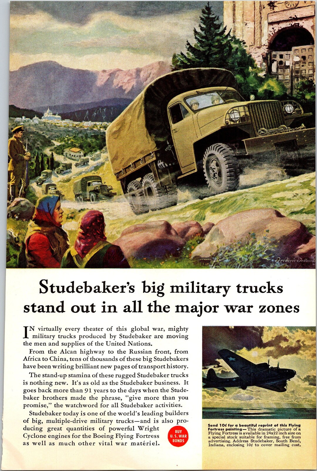 PRINT AD 1943 Studebaker WWII Big Military Trucks Stand Out in War ...