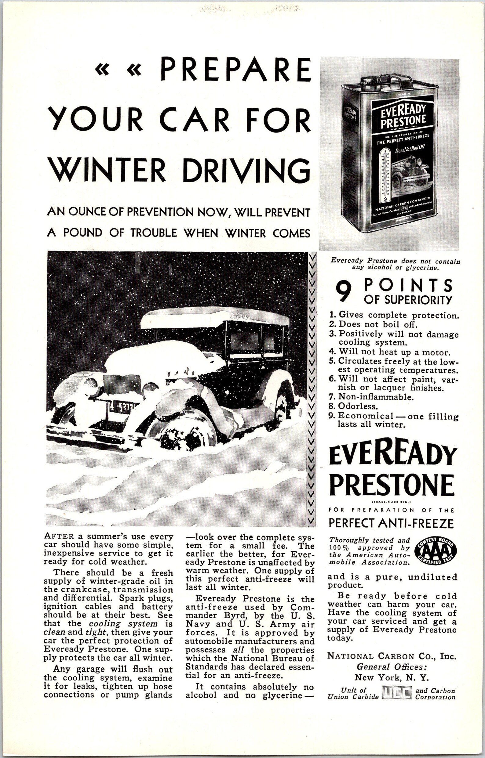 Print Ad 1929 Eveready Prestone Antifreeze Prepare Your Car for Winter ...