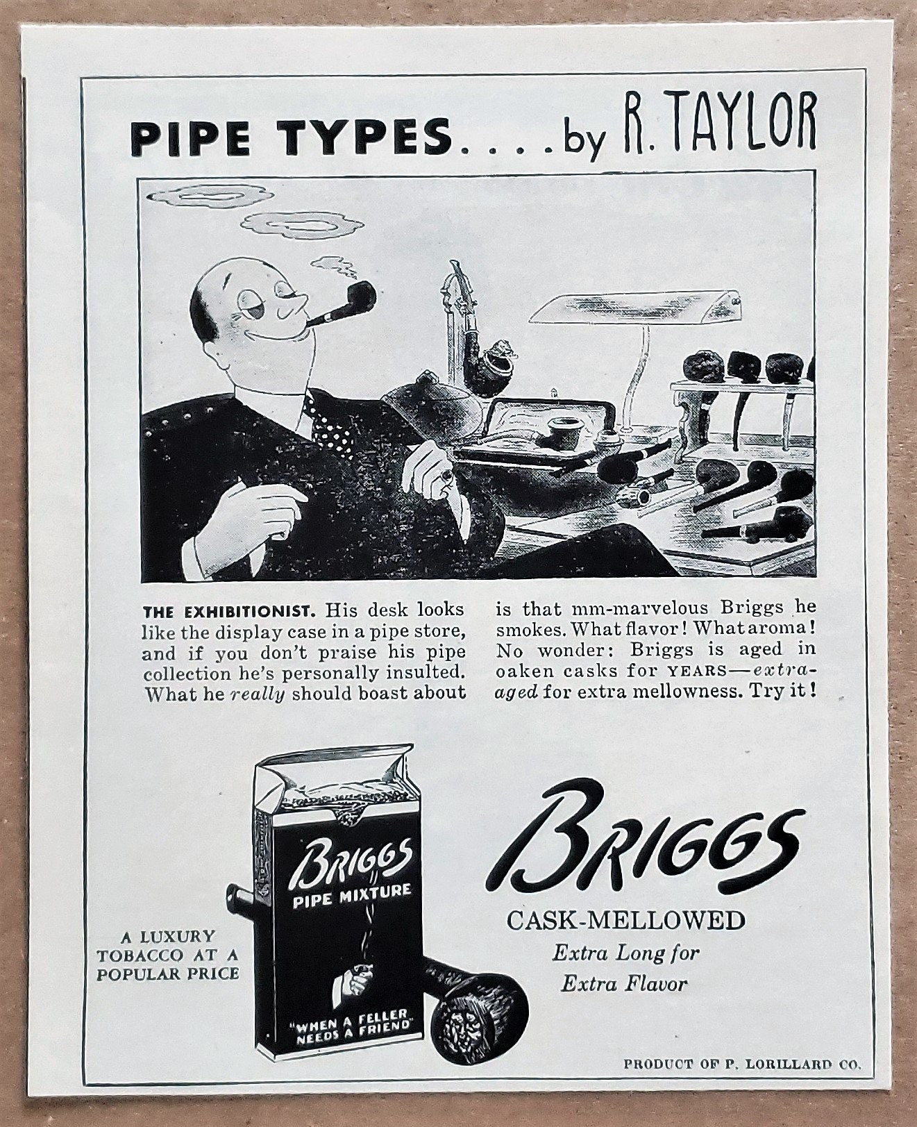 Briggs Pipe Mixture 1945 Small Original Vintage PRINT AD 5 X 6 Inches ...