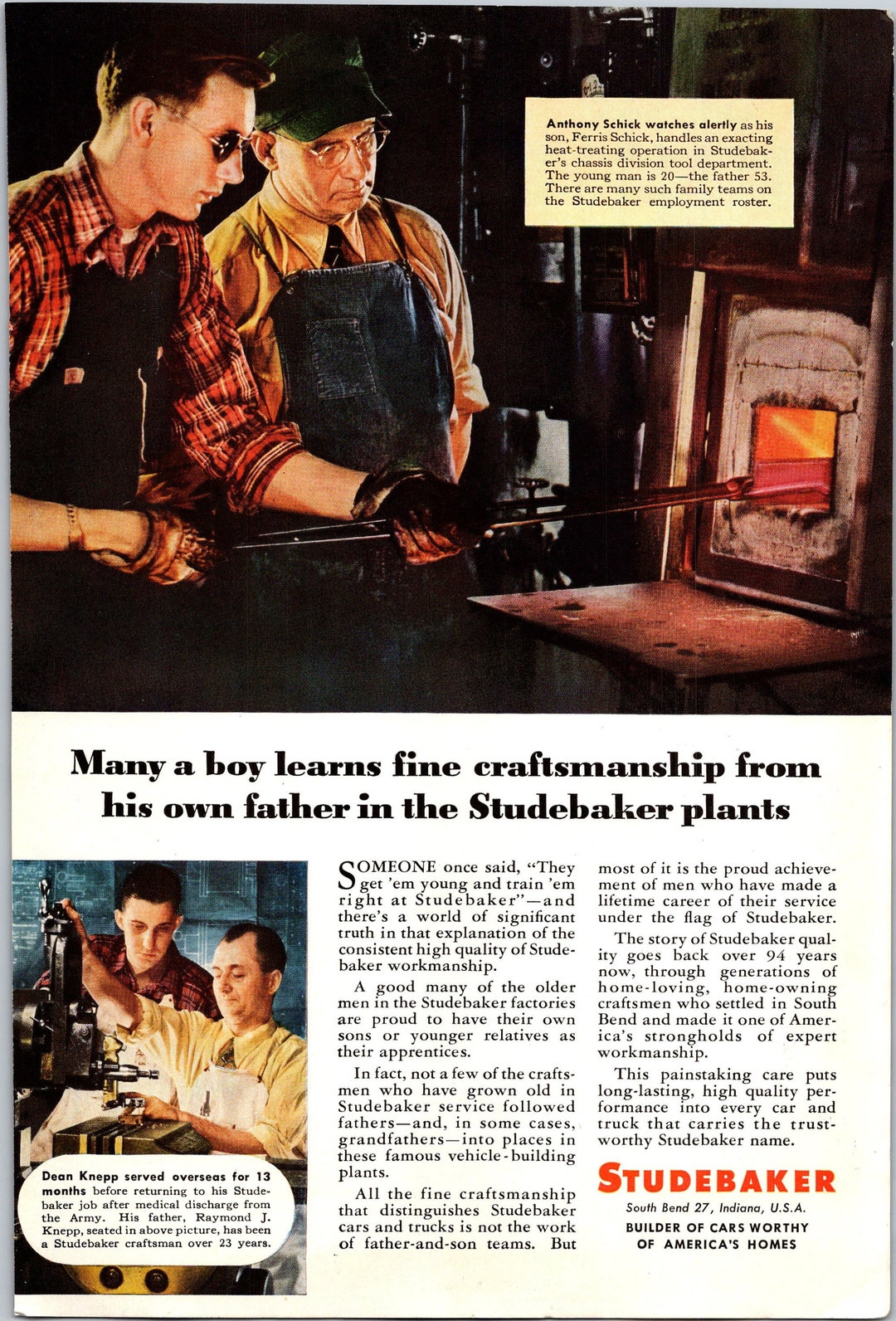 PRINT AD 1946 Studebaker Father Son Anthony & Ferris Schick South Bend ...