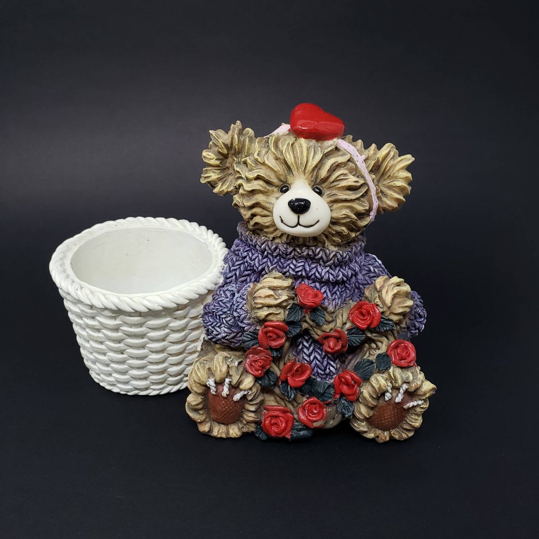 Teddy Bear Succulent Planter With Red Heart Headband and Red Roses ...