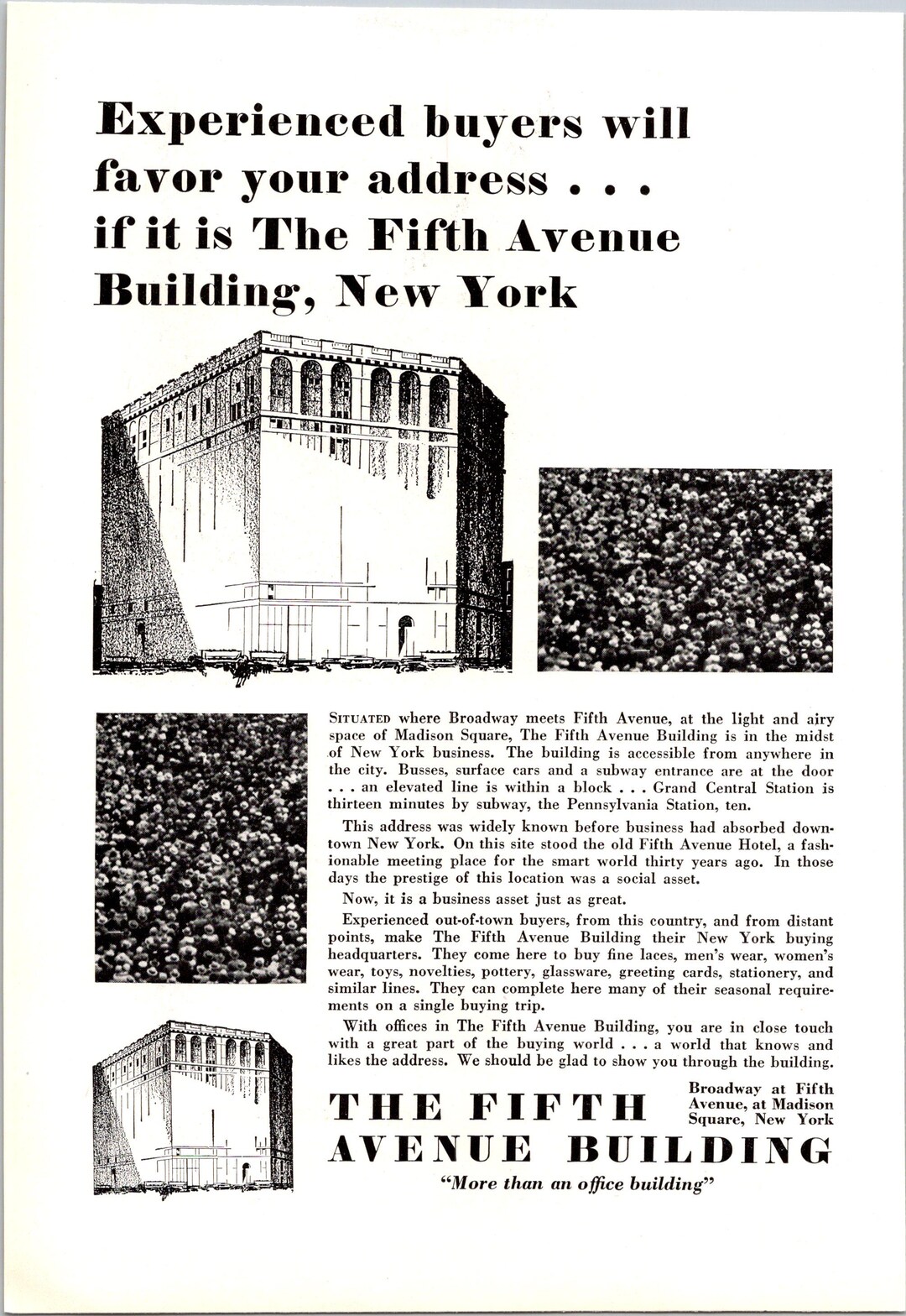 PRINT AD 1929 the Fifth Avenue Building Madison Square 6.75 X 10 - Etsy