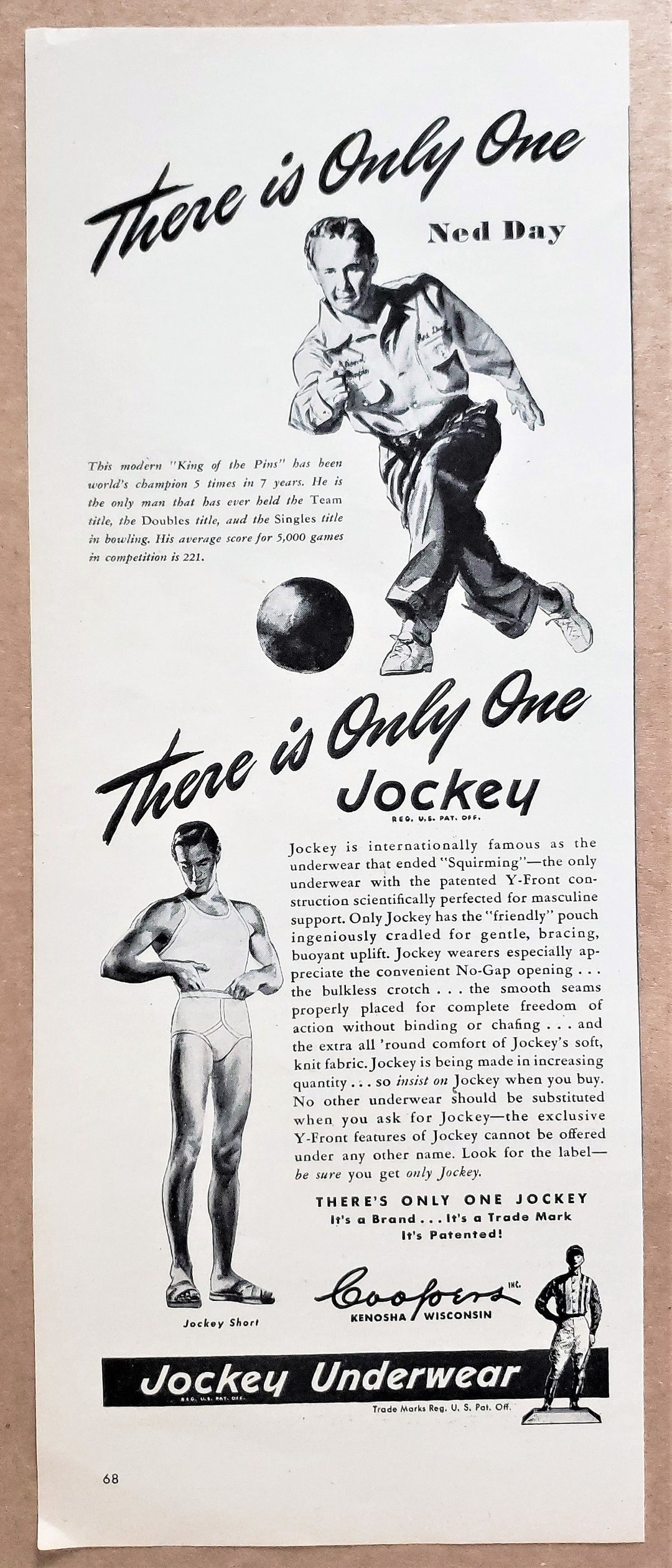Jockey Underwear 1945 Original Vintage PRINT AD 5 X 13 Inches Post WWII ...