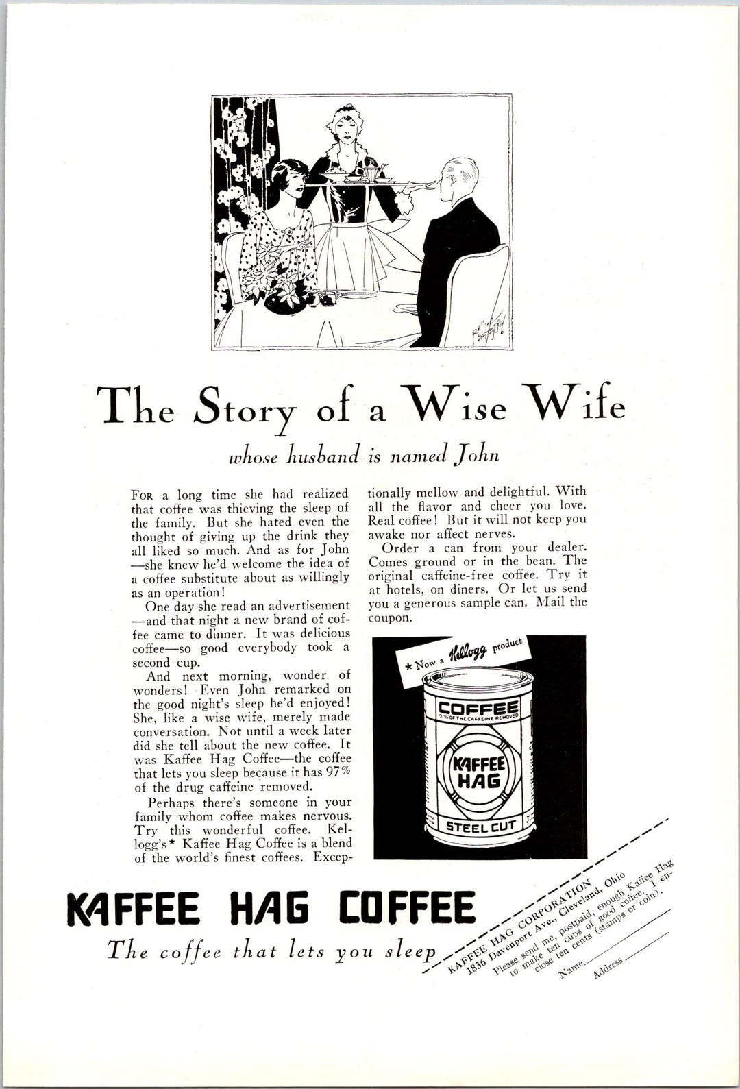 PRINT AD 1929 Kaffee Hag Decaf Coffee Story of a Wise Wife Whose ...
