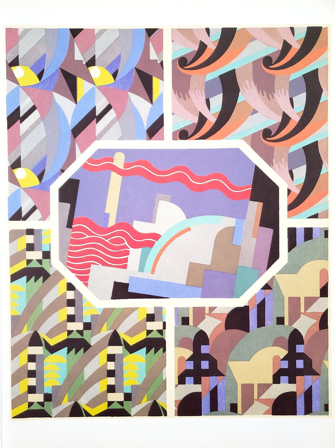 Art Deco Print Octagon Interrupted Diagonal 11 X 15 Book Plate 1988 ...