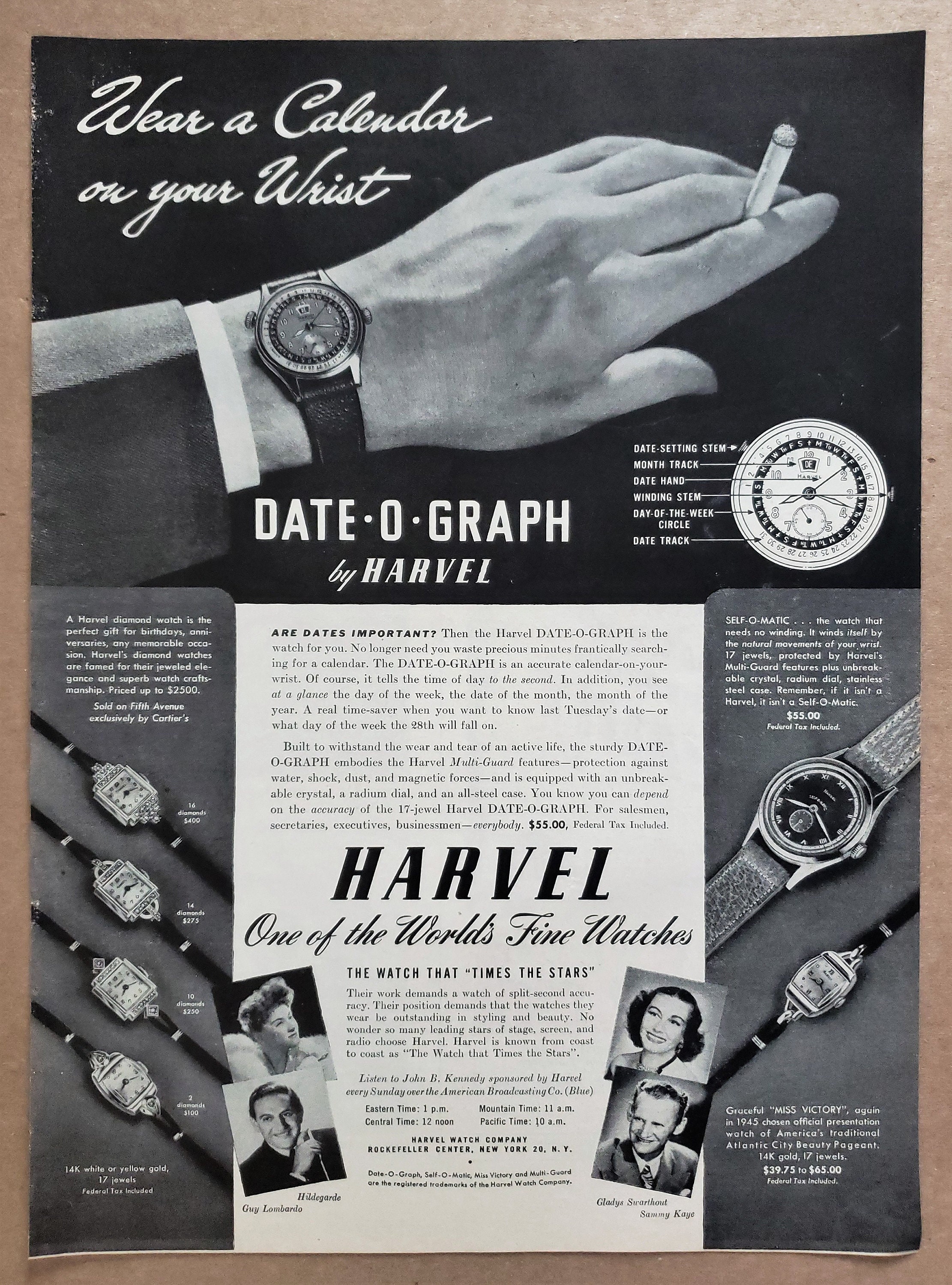 Harvel Date O Graph Calendar Watch 1945 Original Vintage PRINT - Etsy
