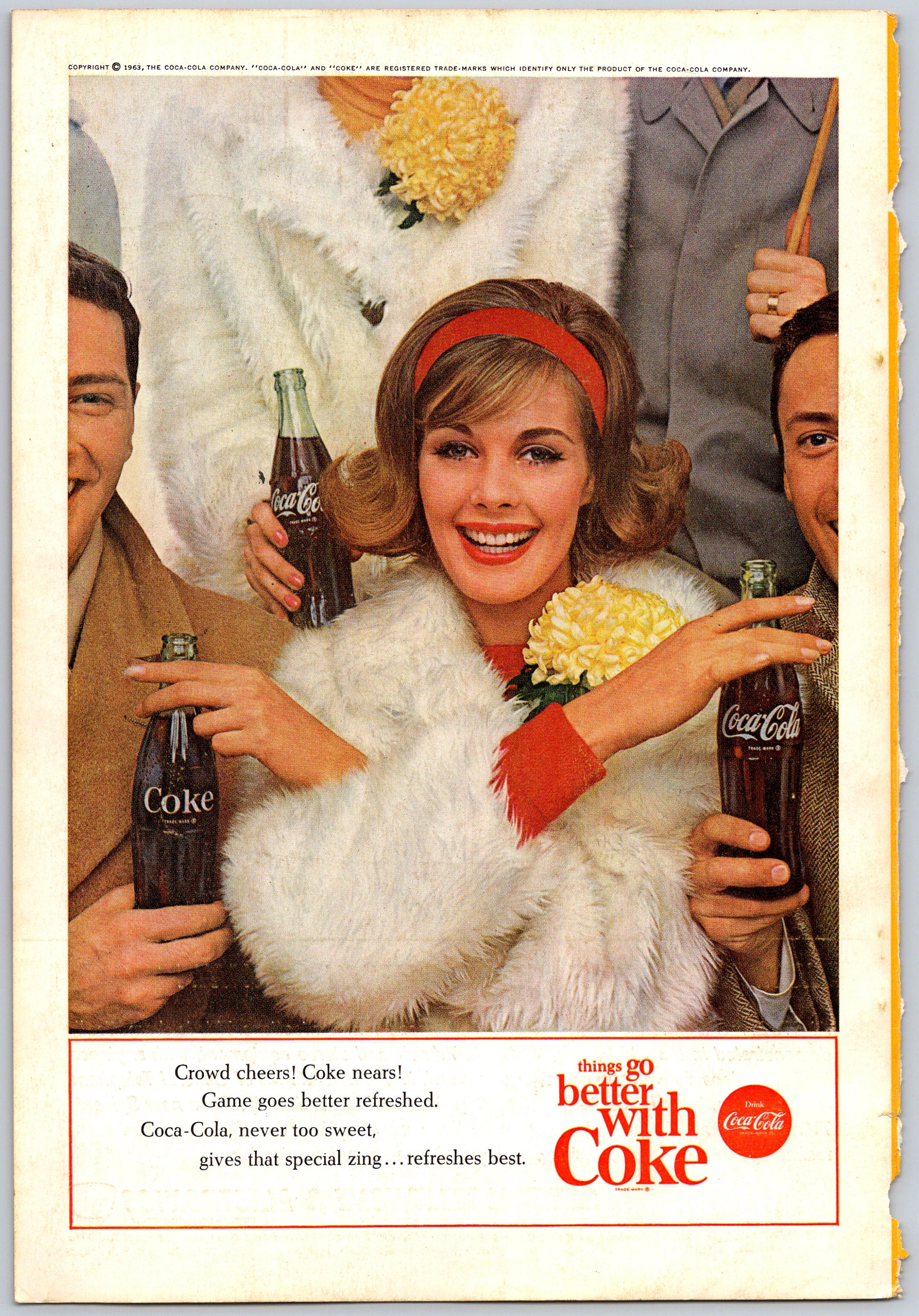 1963 Crowd Cheers Coke Nears VINTAGE PRINT AD Coca Cola Advertisement ...