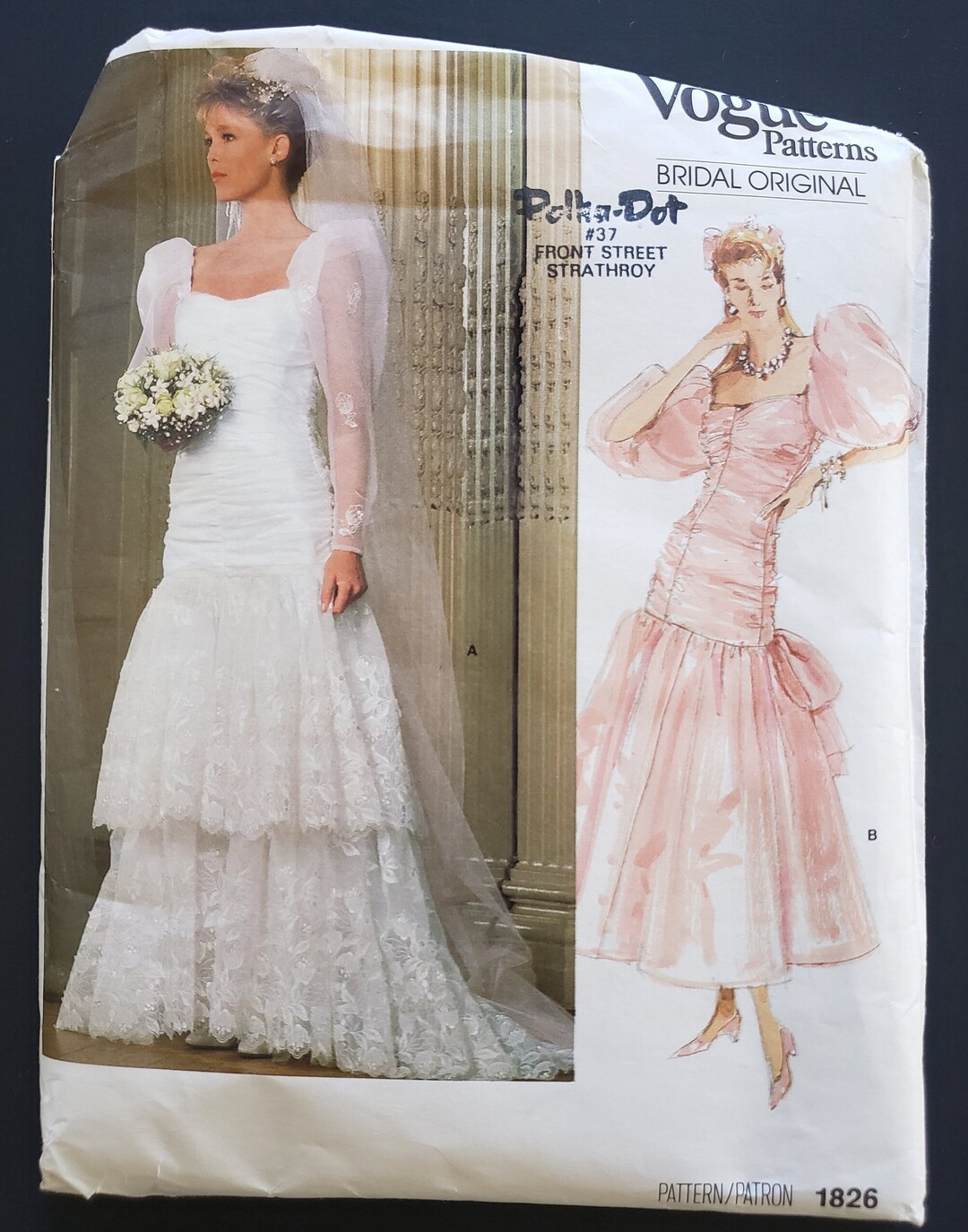 Bridal Gown Vogue Sewing Pattern 1826 Size 14 Wedding Dress 1986 Retro ...