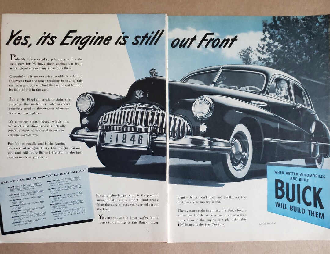 46 Buick Fireball Straight Eight 1945 Vintage Automobiles PRINT AD 2 ...
