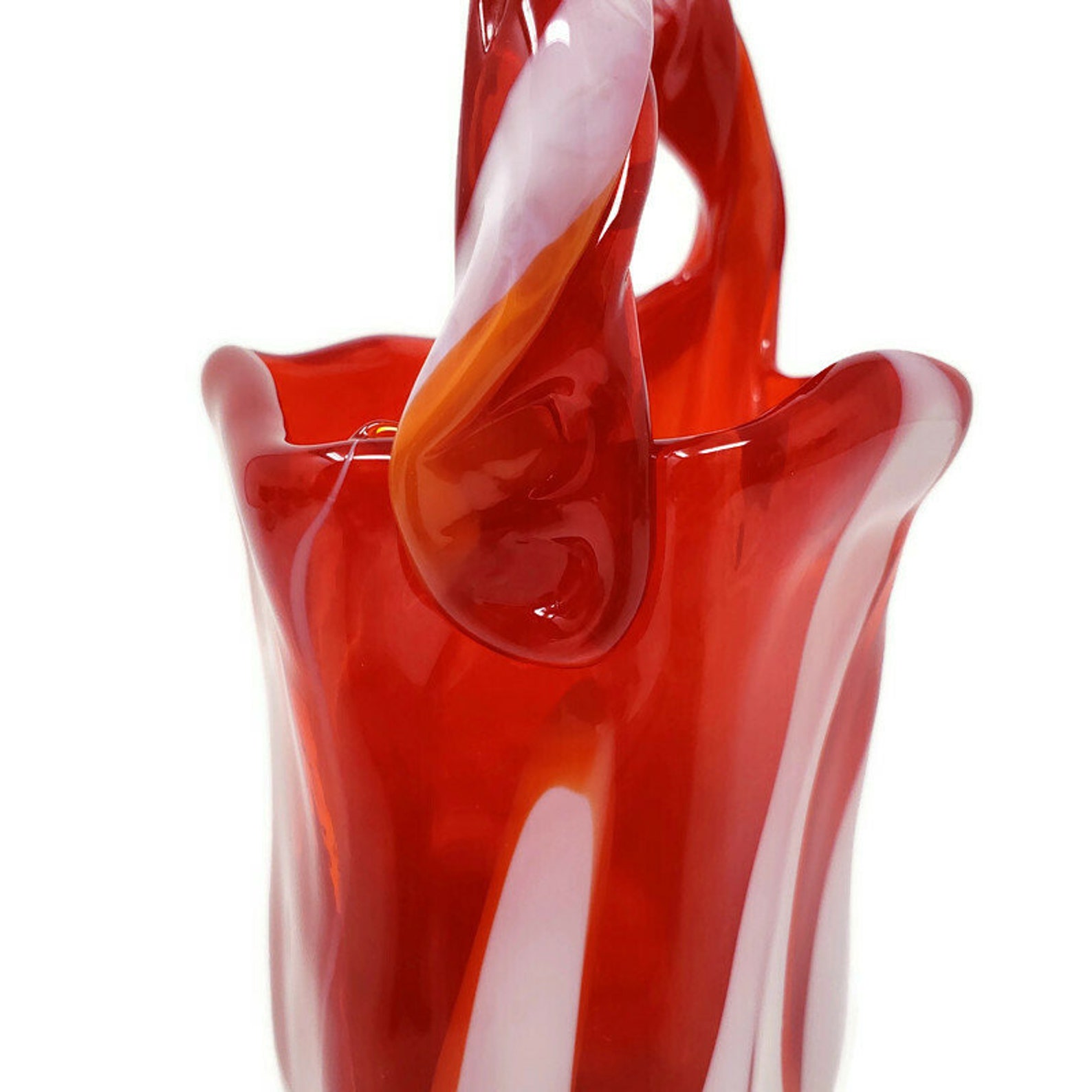 Art Glass Handled 7 Asymmetrical Vase Swirled Red and | Etsy