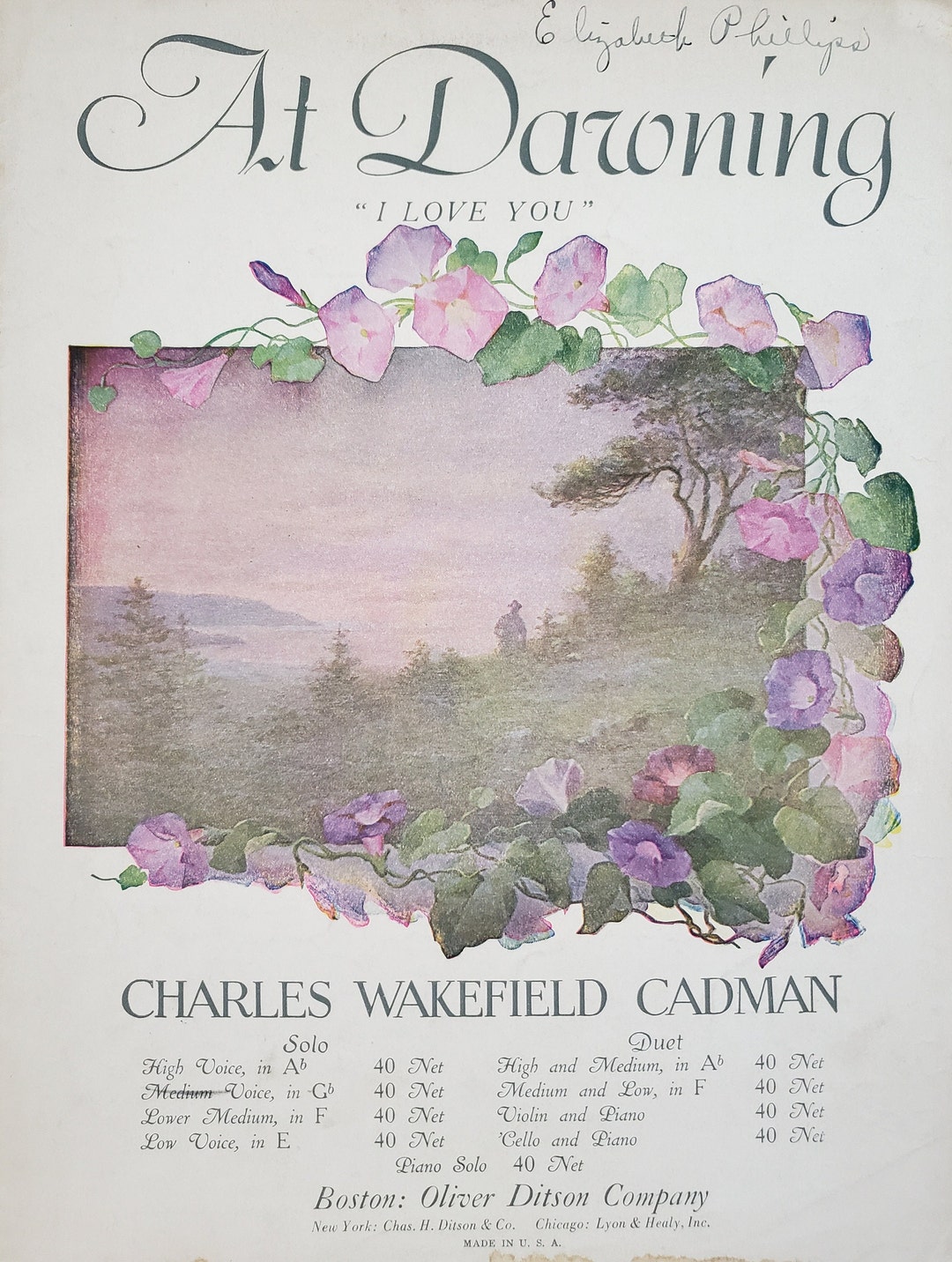 At Dawning I Love You 1924 Antique Sheet Music by Charles Wakefield ...